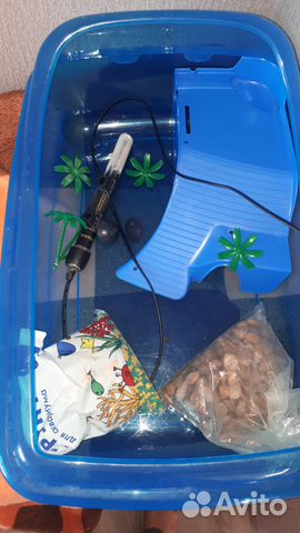 Террариум для черапашек+камешки+терморегулятор